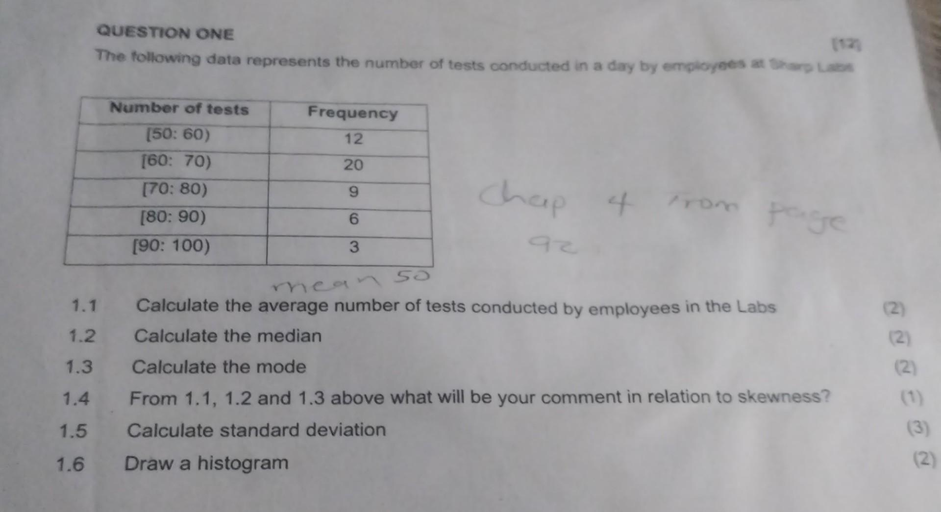 Solved QUESTION ONE The following data represents the number | Chegg.com