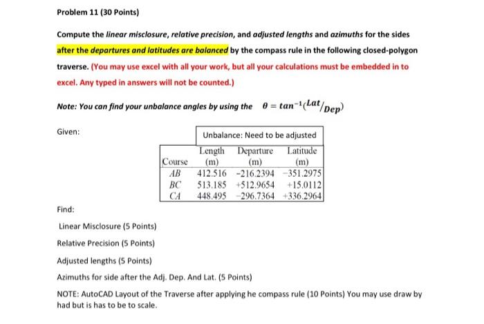 Solved Problem 11 (30 Points) Compute the linear misclosure, | Chegg.com