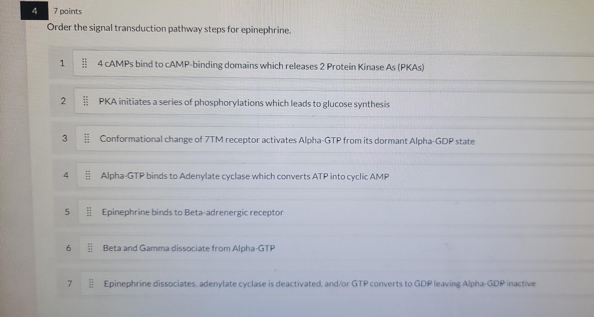 Solved Order the signal transduction pathway steps for | Chegg.com