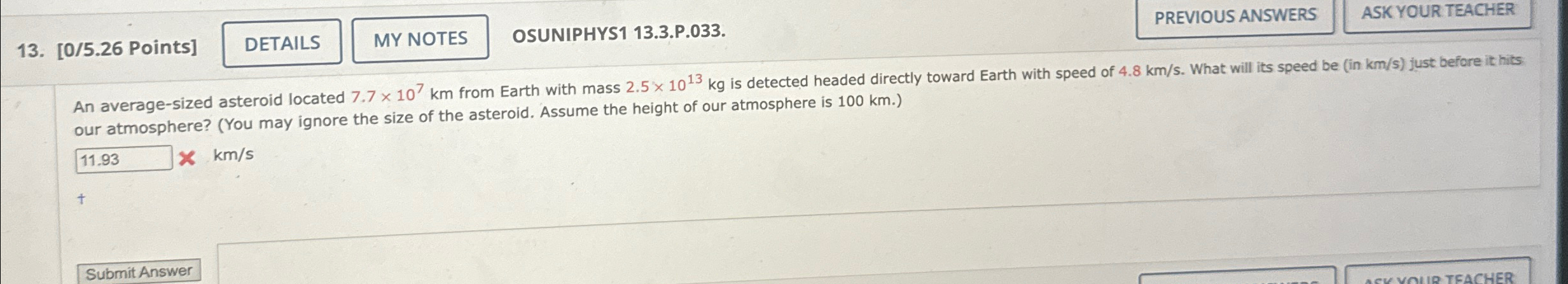 Solved Points]OSUNIPHYS1 13.3.P.033.An average-sized | Chegg.com