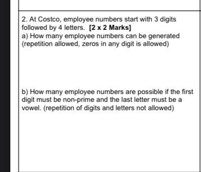 Solved At Costco, employee numbers start with 3 ﻿digits | Chegg.com