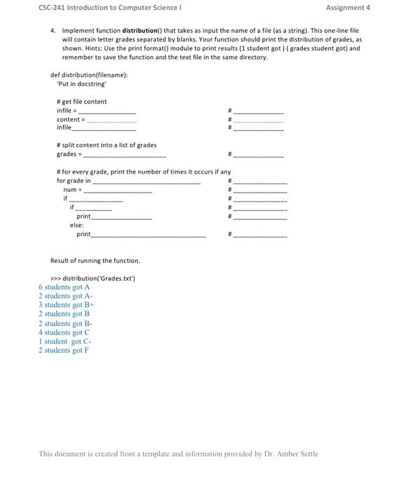 Solved Implement function distribution() that takes as input | Chegg.com