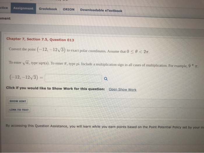 Solved ctice Assignment Gradebook ORION Downloadable | Chegg.com Solved ctice Assignment Gradebook ORION Downloadable | Chegg.com