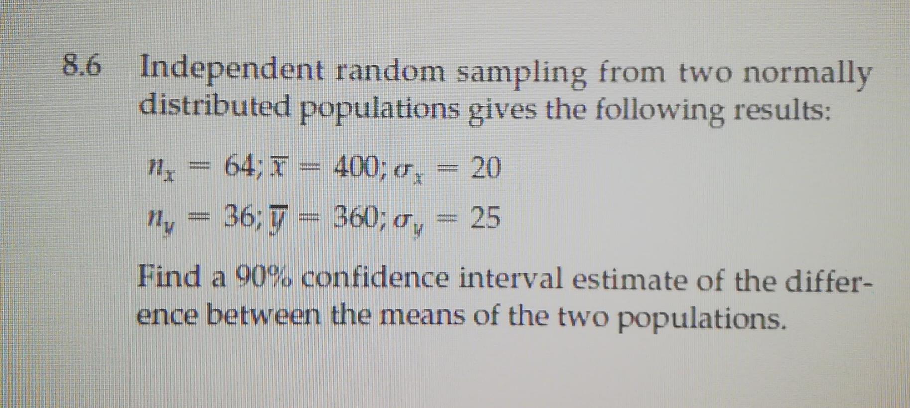 Solved 0 8.6 Independent random sampling from two normally | Chegg.com