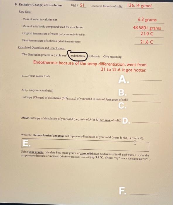 Solved The dissolution process is (circle one) bxothernic | Chegg.com