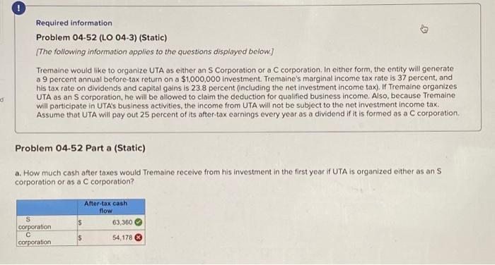 Solved Required information Problem 04-52 (LO 04-3) (Static) | Chegg.com