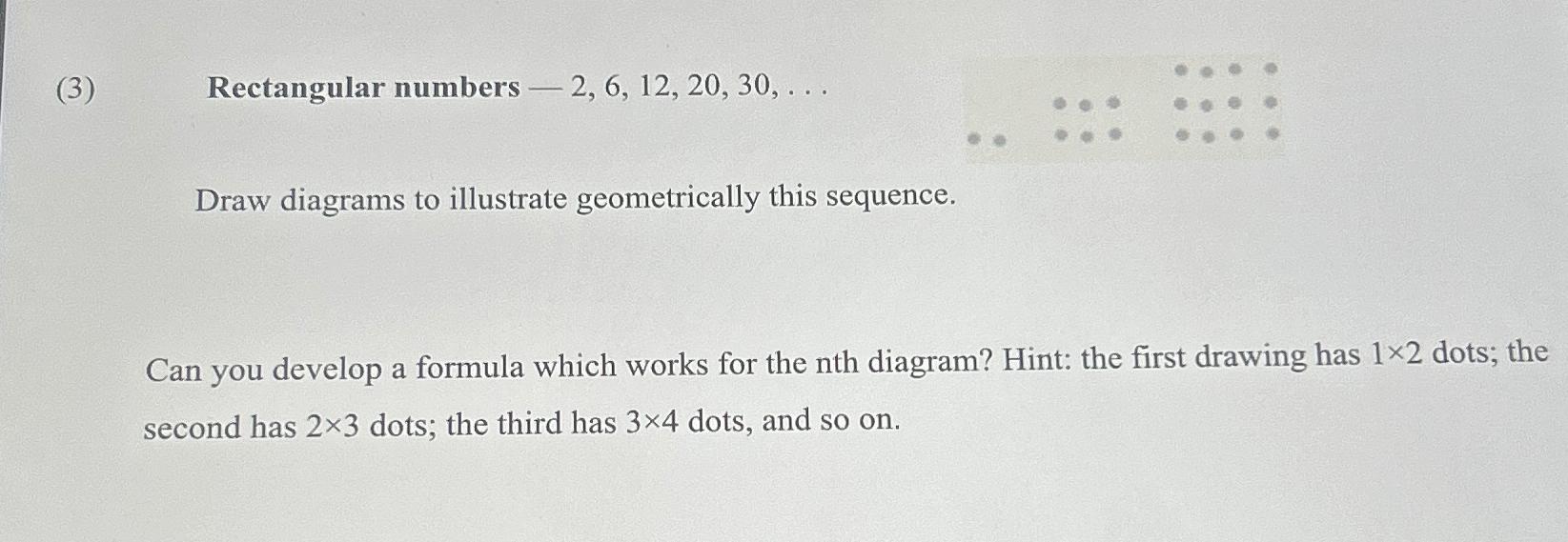 Solved (3) ﻿Rectangular numbers -2,6,12,20,30,dotsDraw | Chegg.com