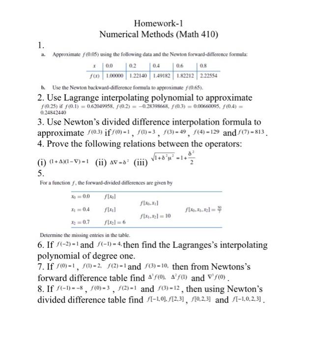 Solved Homework-1 Numerical Methods (Math 410) 1. a. | Chegg.com