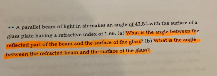 Solved • A parallel beam of light in air makes an angle of | Chegg.com