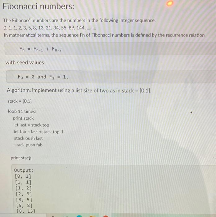 Solved Fibonacci numbers: The Fibonacci numbers are the | Chegg.com