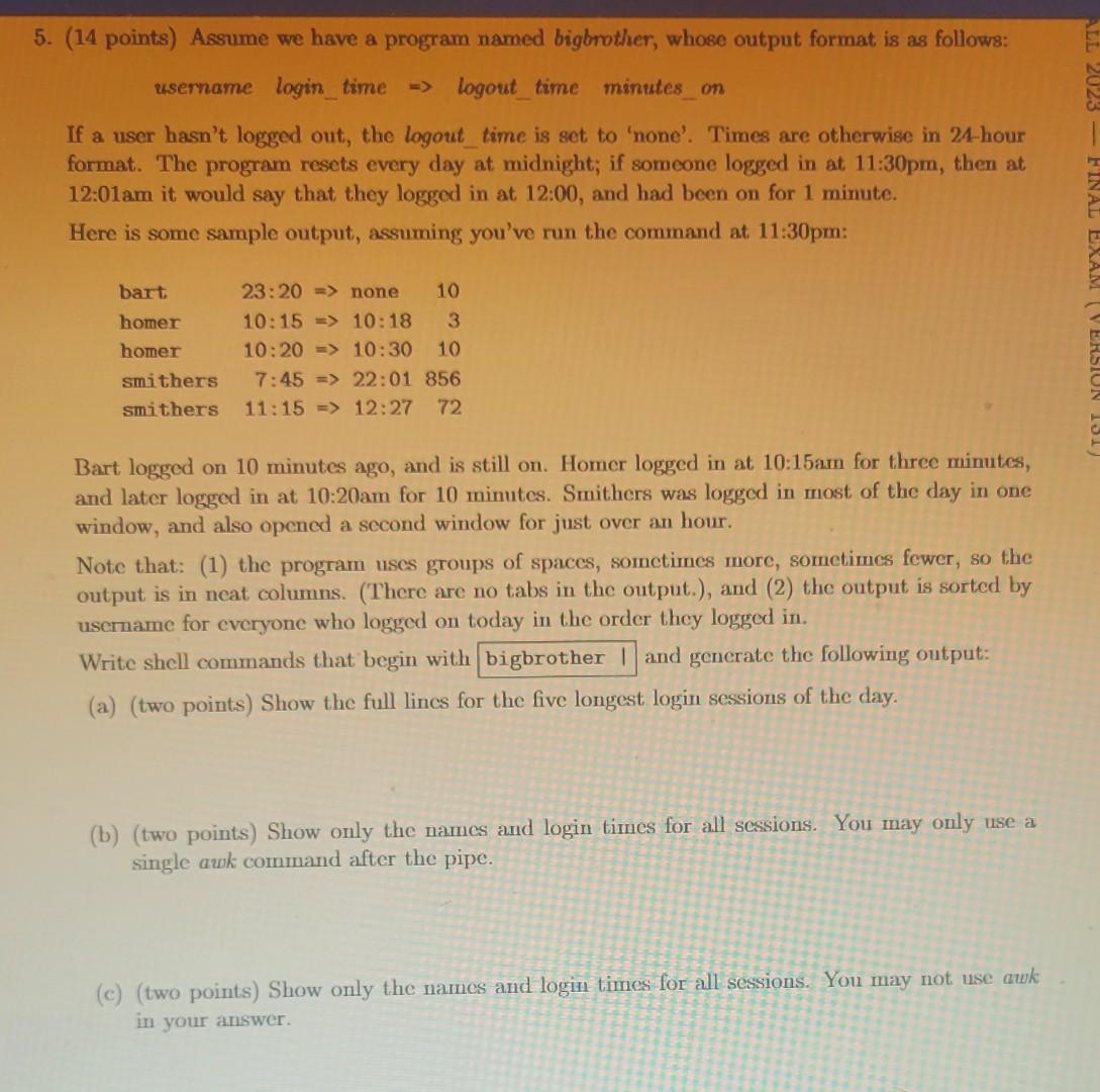 Solved 5. (14 points) Assume we have a program named | Chegg.com