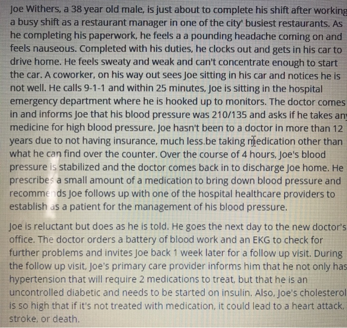 Solved Joe Withers, a 38 year old male, is just about to | Chegg.com