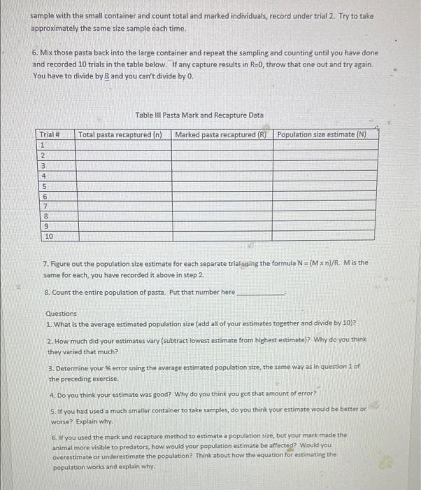Part Iii Mark And Recapture When Estimating The