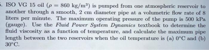 Solved ISO VG 15 oil (ρ=860 kg/m3) is pumped from one | Chegg.com