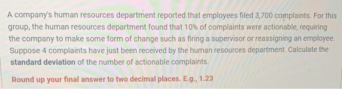 Solved A company's human resources department reported that | Chegg.com