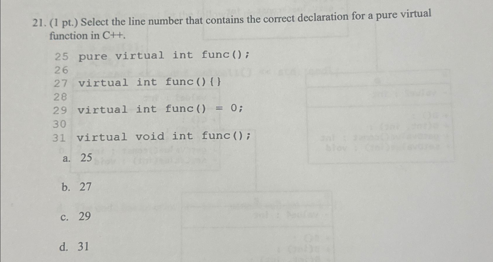Solved (1 ﻿pt.) ﻿Select the line number that contains the | Chegg.com