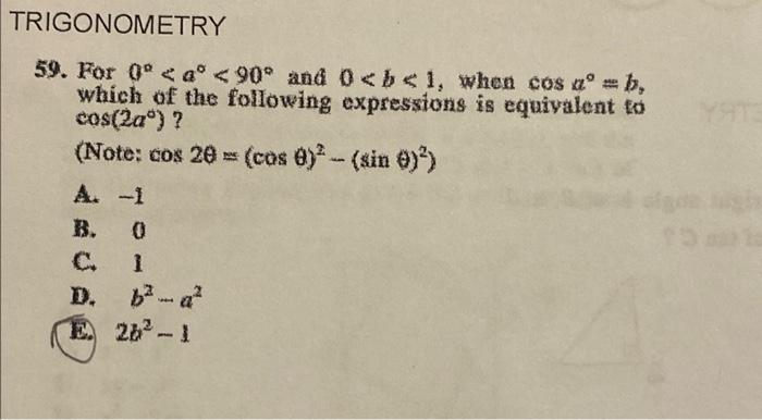 Solved TRIGONOMETRY 59. For 0