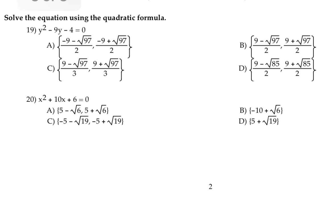 Solve the equation using the quadratic | Chegg.com