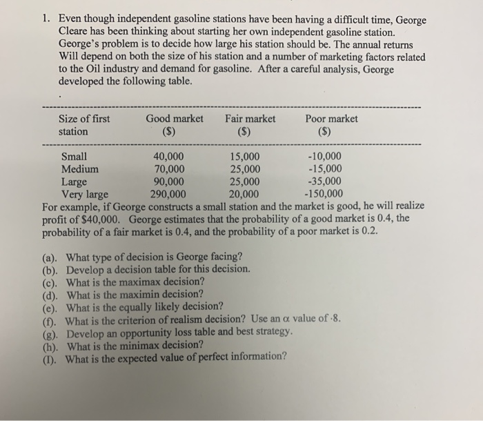 Solved 1. Even though independent gasoline stations have | Chegg.com
