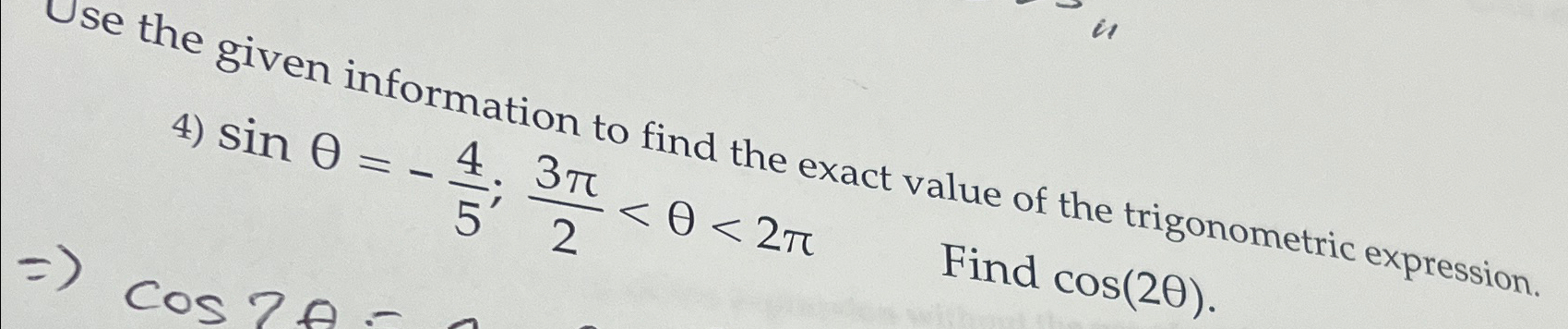 Solved Se the given information to find the exact value of | Chegg.com