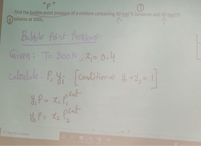 Solved "p? Find the bubble point pressure of a mixture | Chegg.com