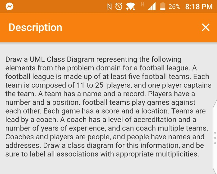 Solved Draw a UML Class Diagram representing the following | Chegg.com