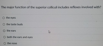 The major function of the superior colliculi includes | Chegg.com