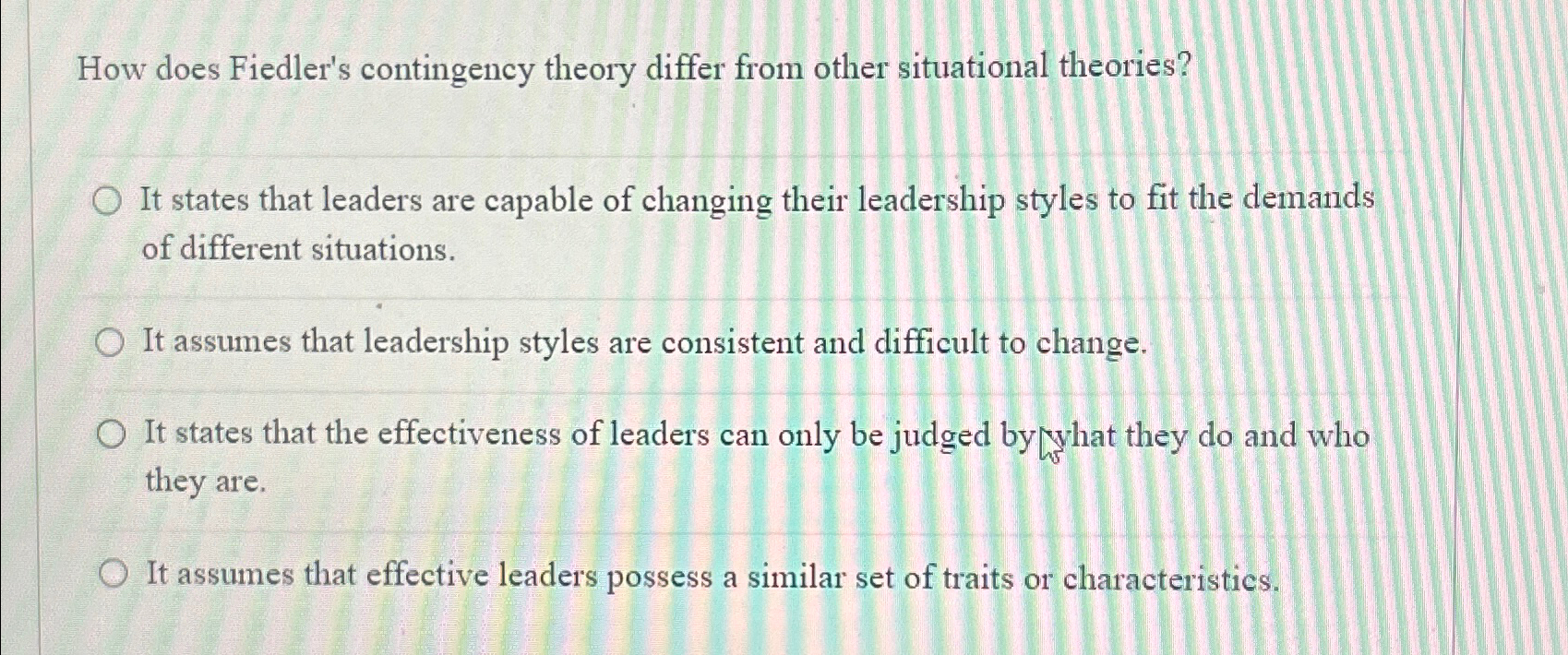 Solved How does Fiedler's contingency theory differ from | Chegg.com