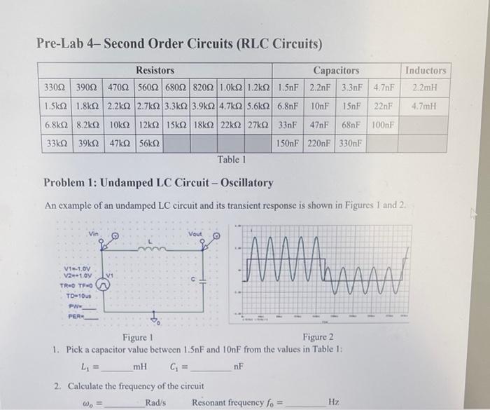 Solved Pre-Lab 4- Second Order Circuits (RLC Circuits) | Chegg.com