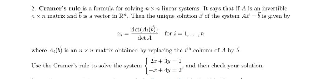 Solved Cramer's rule is a formula for solving n×n ﻿linear | Chegg.com