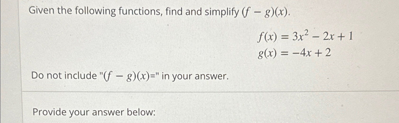 Solved Given the following functions, find and simplify | Chegg.com