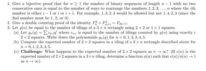 Solved 1. Give a bijective proof that for n≥1 the number of | Chegg.com