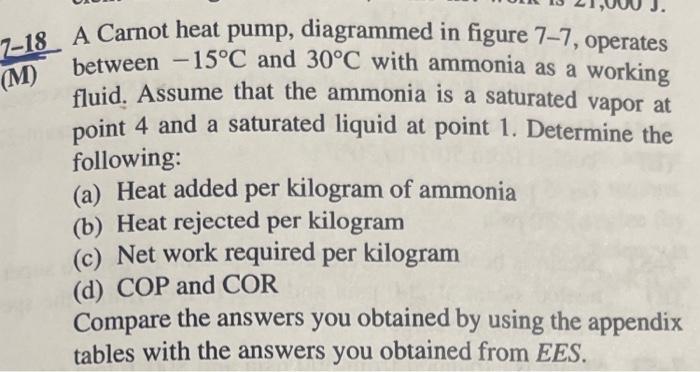 Solved 18 A Carnot heat pump, diagrammed in figure 7-7, | Chegg.com