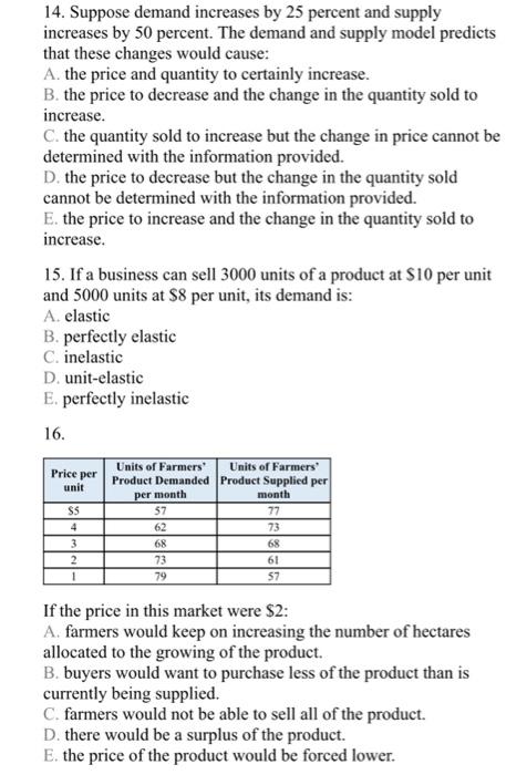 Solved 14. Suppose demand increases by 25 percent and supply | Chegg.com