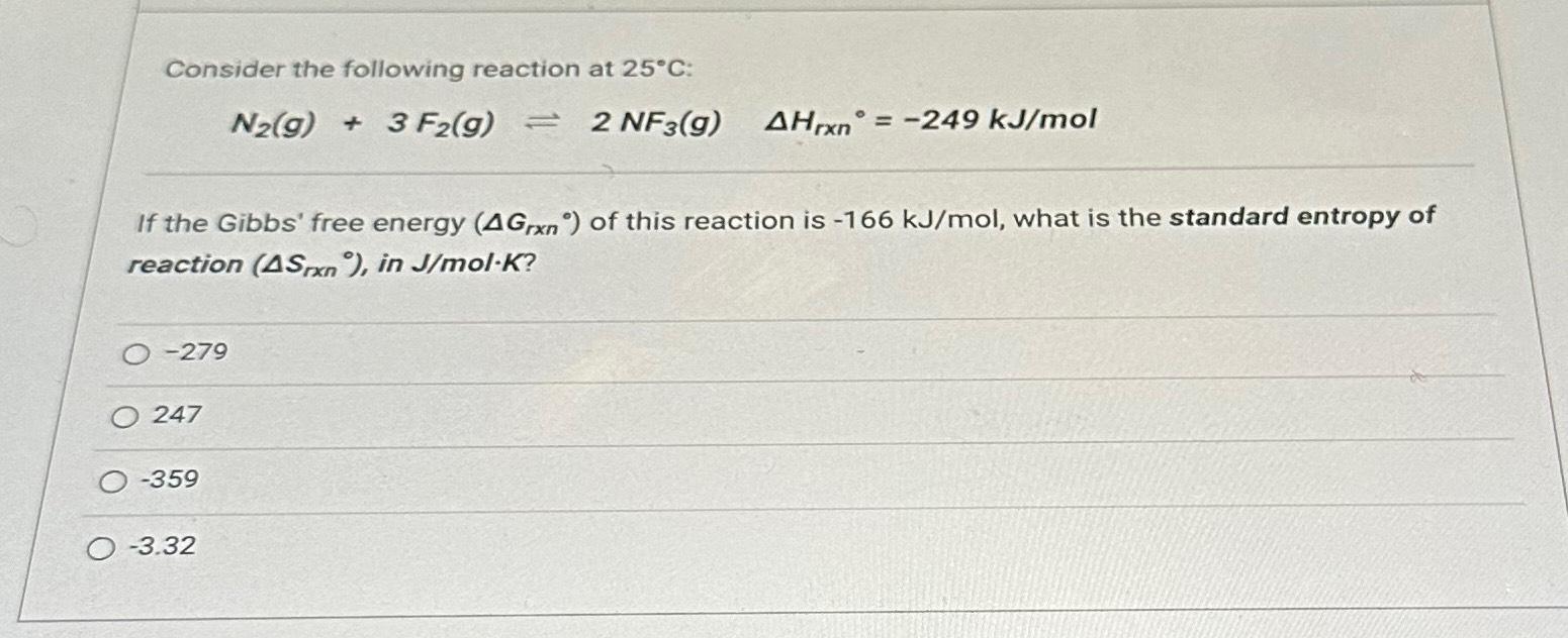 Solved Consider the following reaction at 25°C | Chegg.com