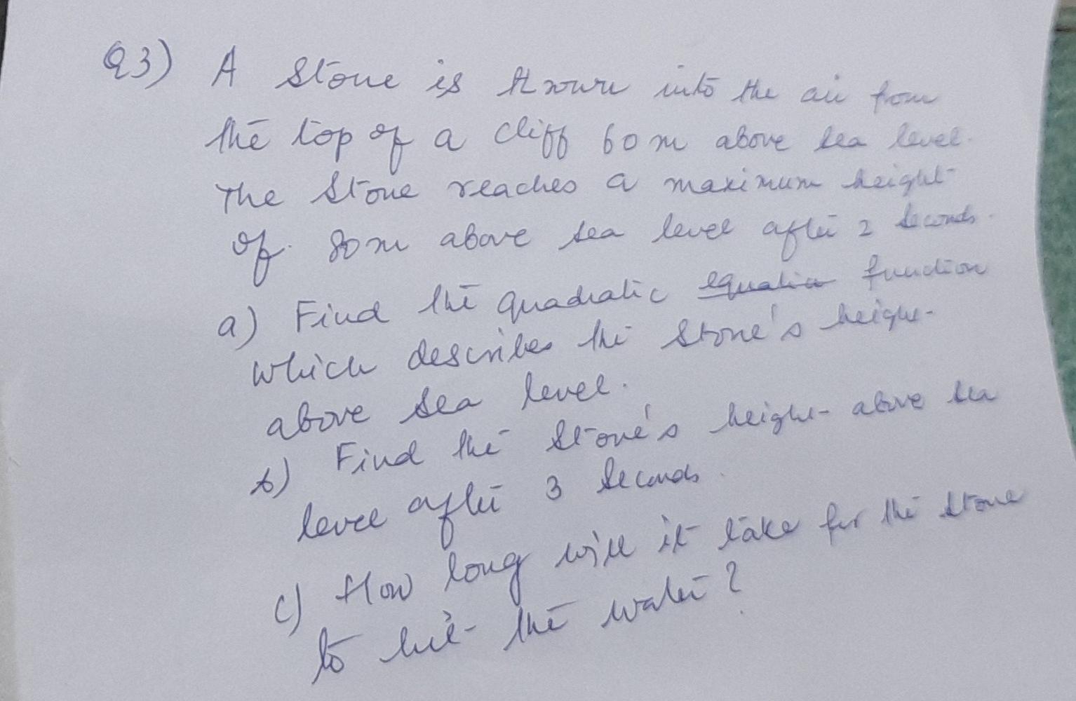 Solved A Stone is thoure into the air from the top of a | Chegg.com