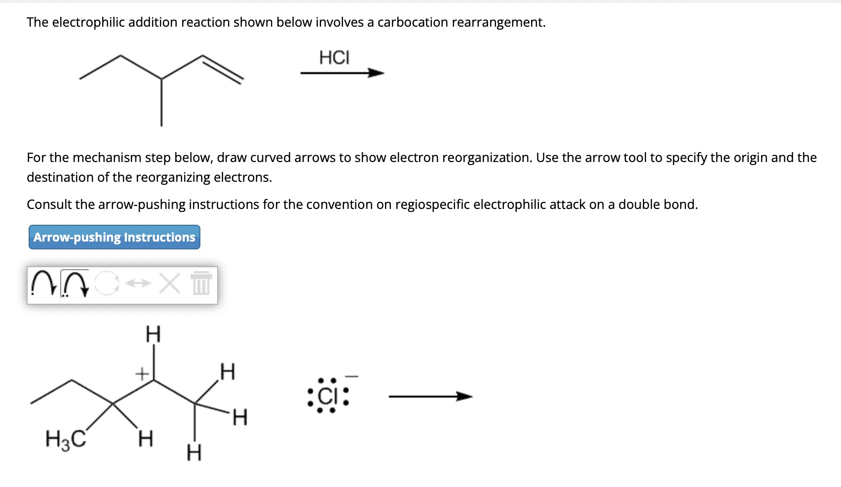 Solved The electrophilic addition reaction shown below | Chegg.com