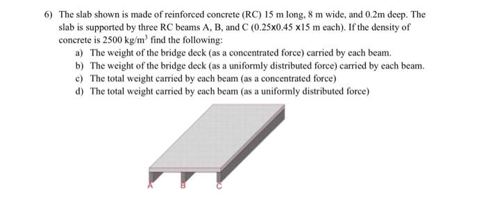 Solved 6) The slab shown is made of reinforced concrete (RC) | Chegg.com