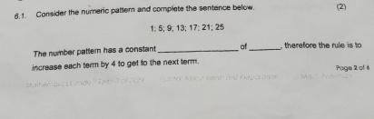6.1. ﻿Consider the numeric pattern and complete the | Chegg.com