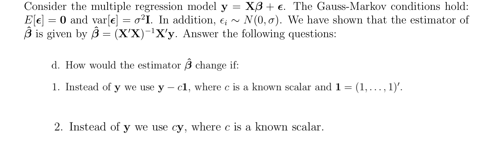 Solved Consider the multiple regression model y=xβ+εlon. | Chegg.com