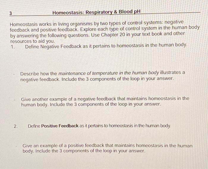 Solved Homeostasis: Respiratory & Blood pH Homeostasis works | Chegg.com