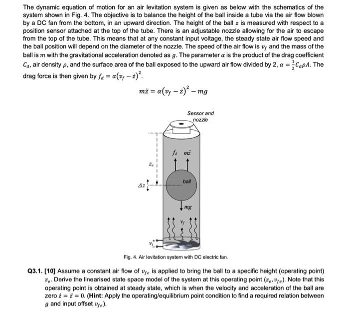 Solved The dynamic equation of motion for an air levitation | Chegg.com