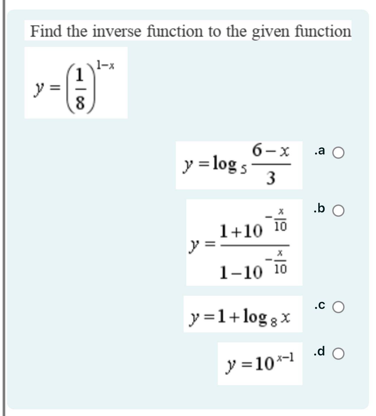 Solved Find the inverse function to the given | Chegg.com