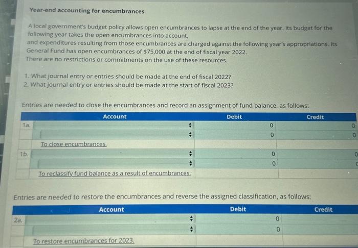 Solved Year-end accounting for encumbrances A local | Chegg.com