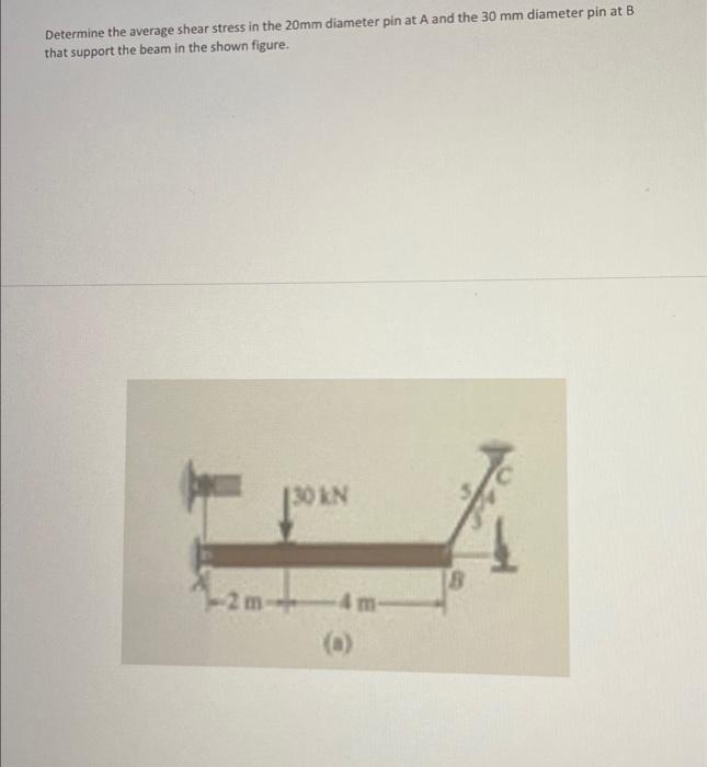 Solved Determine the average shear stress in the 20mm | Chegg.com