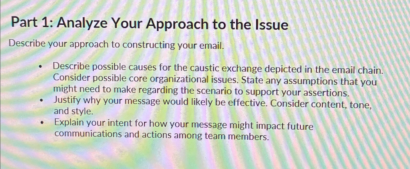 Solved Part 1: Analyze Your Approach to the IssueDescribe | Chegg.com