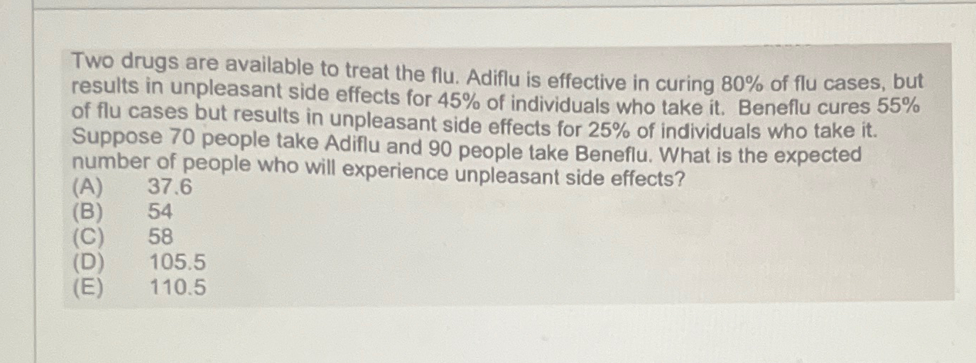 Solved Two drugs are available to treat the flu. Adiflu is | Chegg.com