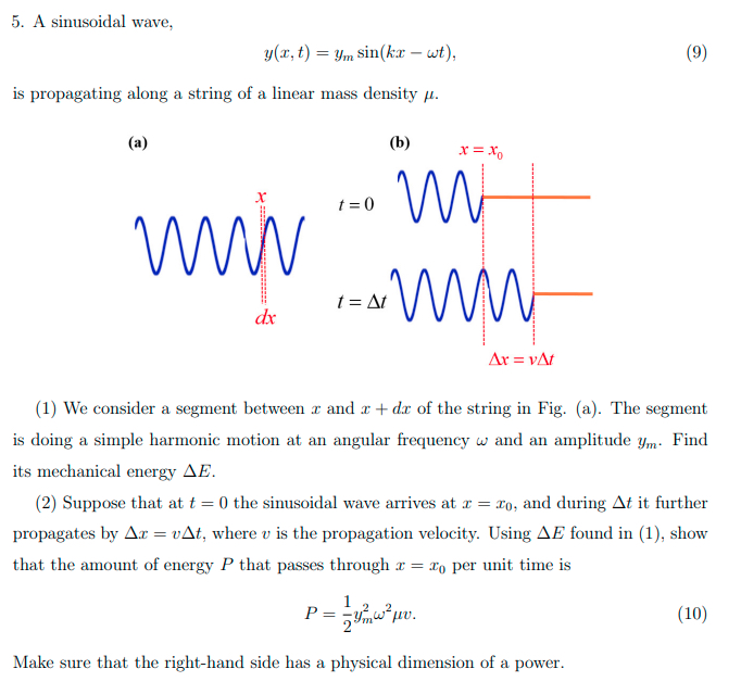 Solved A sinusoidal wave,y(x,t)=ymsin(kx-ωt),is propagating | Chegg.com