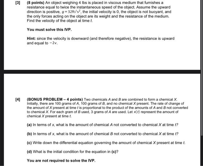Solved ( 8 points) An object weighing 4lbs is placed in | Chegg.com