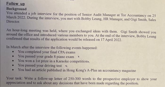 Background You attended a job interview for the | Chegg.com